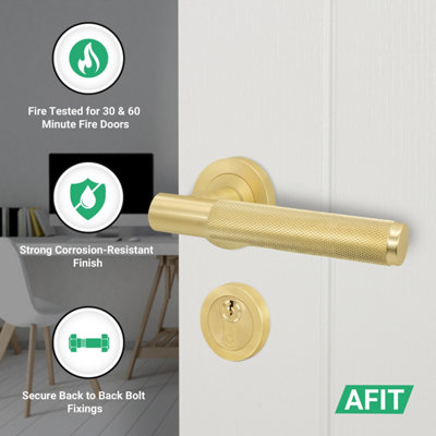 AFIT BRASS FIRE DOOR HANDLE EURO LOCK THUMBTURN CYLINDER SET INTERNAL ...