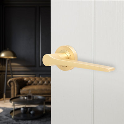 AFIT Brass Fire Door Handle, Satin Brass Internal Lever on Rose Fire ...