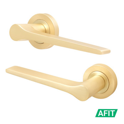 AFIT Brass Fire Door Handle, Satin Brass Internal Lever on Rose Fire ...