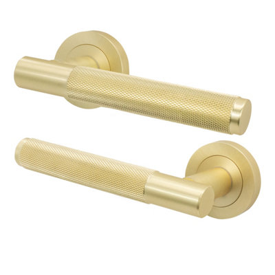 AFIT Brass Fire Door Handle Satin Brass Internal Lever on Rose Fire ...