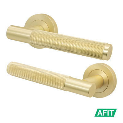 AFIT Brass Fire Door Handle Satin Brass Internal Lever on Rose Fire ...