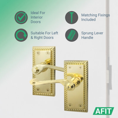 AFIT Brass Georgian Door Handle on Backplate Latch Set Rope Edge for ...