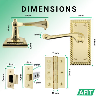 AFIT Brass Georgian Door Handle on Backplate Latch Set Rope Edge ...