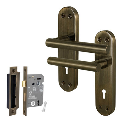 AFIT Brass Lock Door Handle Set, 1 Pair of Internal T-Bar Antique ...