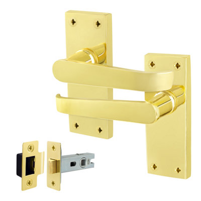 AFIT Brass Straight Door Handle on Backplate Latch Set for Internal ...