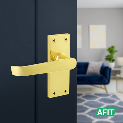 AFIT Brass Straight Door Handle on Backplate Latch Set for Internal ...