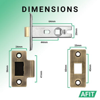 AFIT Brass Tubular Door Latch for Internal Doors - 2.5 Inch / 64mm ...