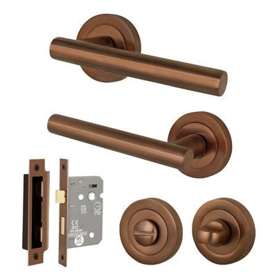 AFIT Bronze Bathroom Door Handles Round Rose with Turn Release and WC ...