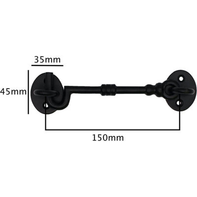 AFIT Cabin Hook Black Cast Iron 150mm Heavy Duty French Stable Door Gate Hold Back with Fixings ...