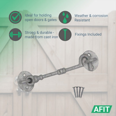 AFIT Cabin Hook Galvanised Cast Iron 150mm Heavy Duty French Stable Door Gate Hold Back with ...
