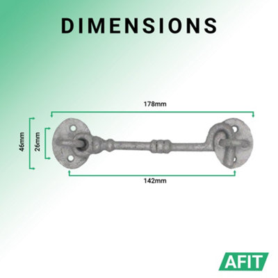 AFIT Cabin Hook Galvanised Cast Iron 150mm Heavy Duty French Stable Door Gate Hold Back with ...