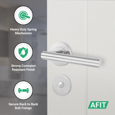 AFIT Chrome Bathroom Door Handles Round Rose with Turn Release and WC ...