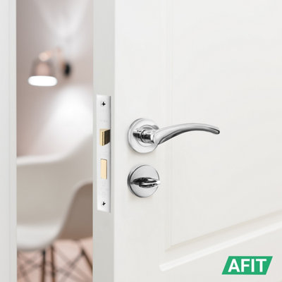 AFIT Chrome Bathroom Twist Door Handles 2 PAIRS with WC Lock and Hinges ...