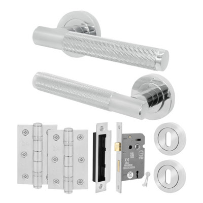 AFIT Chrome Door Handle Key Lock Set Polished Chrome Internal 64mm Lock ...