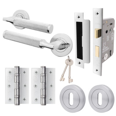 AFIT Chrome Door Handle Key Lock Set Polished Chrome Internal with 64mm ...