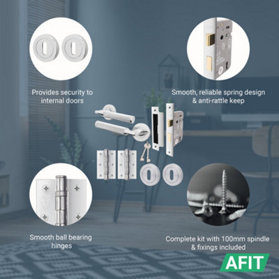 AFIT Chrome Door Handle Key Lock Set Polished Chrome Internal with 64mm ...