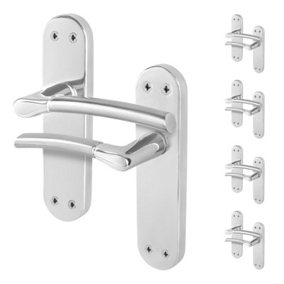 AFIT Chrome Door Handle With Satin Nickel Feature Lever Pack 5 Internal ...