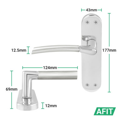 AFIT CHROME DOOR HANDLE WITH SATIN NICKEL FEATURE LEVER PACK 5 INTERNAL ...