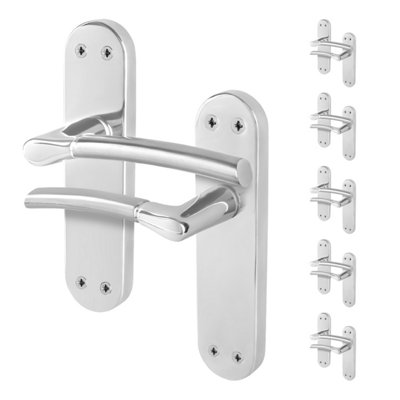 AFIT Chrome Door Handle With Satin Nickel Feature Lever Pack 6 Internal ...