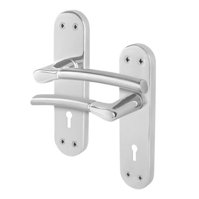 AFIT Chrome Door Handle With Satin Nickel Feature Lock Set Internal ...