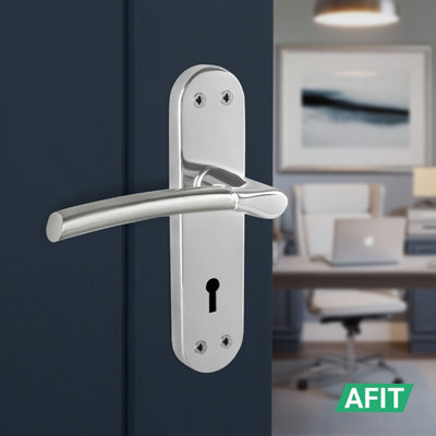AFIT Chrome Door Handle With Satin Nickel Feature Lock Set Internal ...