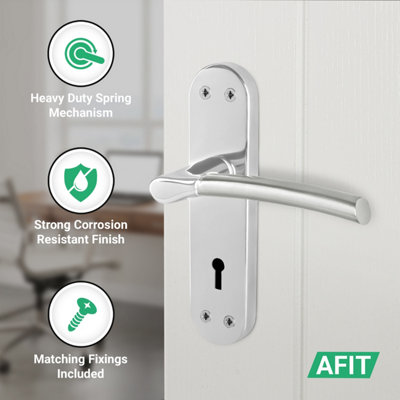 AFIT Chrome Door Handle With Satin Nickel Feature Lock Set Internal ...