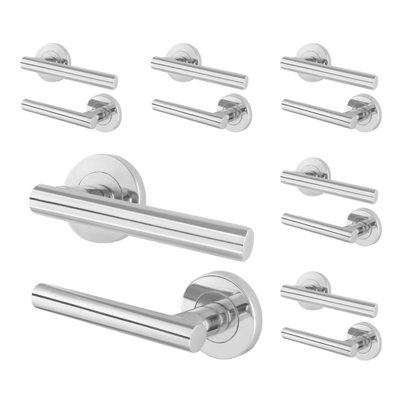 AFIT Chrome Door Handles Round Rose T-Bar 6 Pair Olvera Range