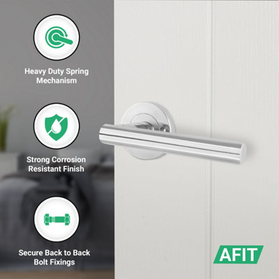 AFIT Chrome Door Handles Round Rose with Latch T-Bar 1 Pair Olvera Range