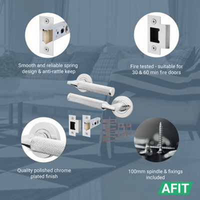 AFIT Chrome Fire Door Handle and Latch Set, Polished Chrome Internal ...