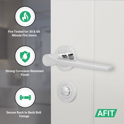 AFIT Chrome Fire Door Handle Bathroom Set, Polished Internal Fire Rated ...