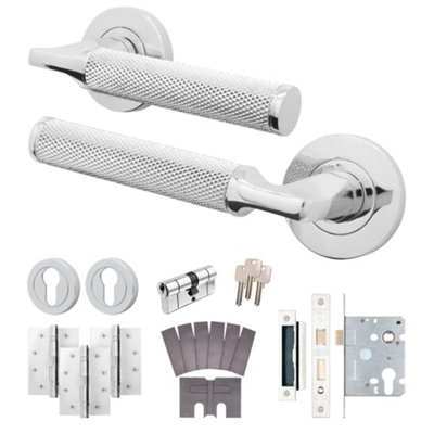 AFIT Chrome Fire Door Handle Euro Lock Cylinder Set Polished Internal ...