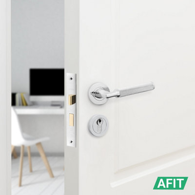 AFIT Chrome Fire Door Handle Euro Lock Thumbturn Cylinder Set Internal ...