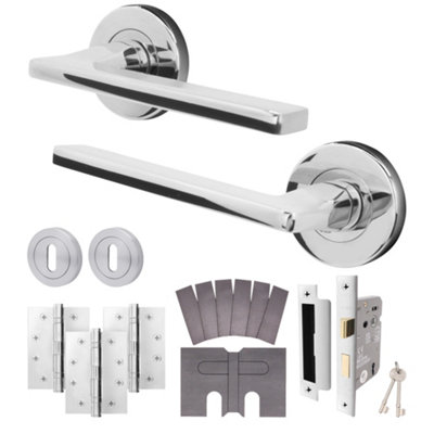 AFIT Chrome Fire Door Handle Key Lock Set, Polished Chrome Internal ...