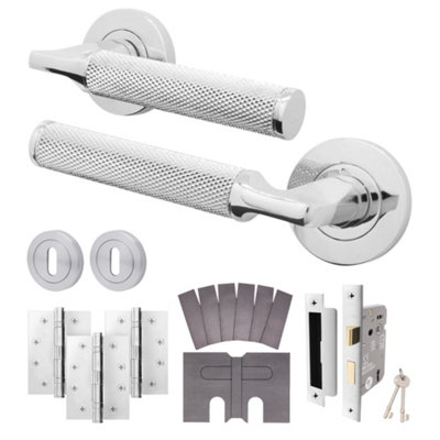 AFIT Chrome Fire Door Handle Key Lock Set Polished Internal Fire Rated ...
