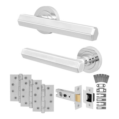 AFIT CHROME FIRE DOOR HANDLE LATCH SET, POLISHED CHROME INTERNAL FIRE ...