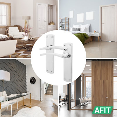 AFIT Chrome Fire Door Handle, Polished Chrome Internal Lever on Rose ...
