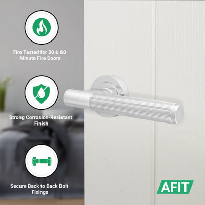 AFIT Chrome Fire Door Handle, Polished Chrome Internal Lever on Rose ...