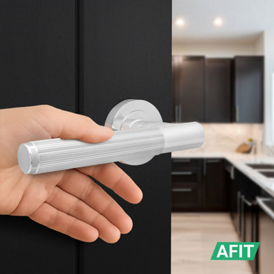 AFIT Chrome Fire Door Handle, Polished Chrome Internal Lever on Rose ...