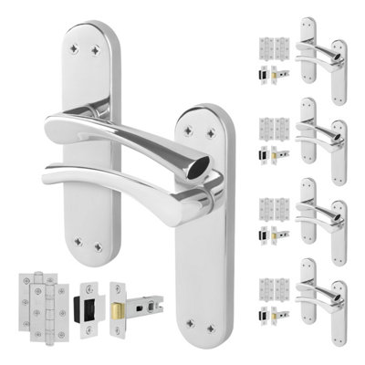 AFIT CHROME INTERNAL TWIST DOOR HANDLES WITH LATCH AND HINGES 5 PAIRS ...
