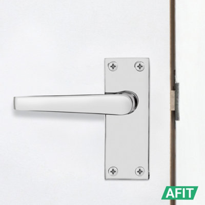 AFIT Chrome Straight Door Handle on Backplate Latch Set for Internal ...