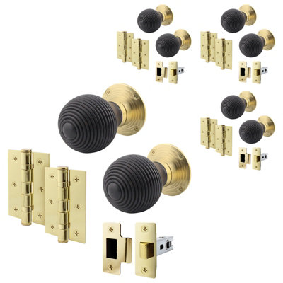AFIT Ebony Wood Door Knob Set - 4 Pairs of Mortice Knobs (55mm), Latch ...