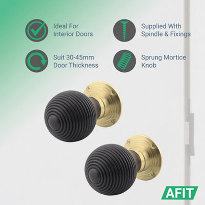 AFIT Ebony Wood Door Knobs - 2 Pairs of Mortice Knobs (55mm) for Internal Doors