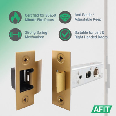 AFIT Fire Rated Tubular Latch - Satin Brass 102mm / 4 Inch Tubular ...