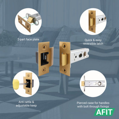 AFIT Fire Rated Tubular Latch - Satin Brass 76mm / 3 Inch Tubular Latch ...