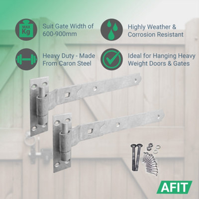 AFIT Galvanised Cranked Gate Hinges - 300mm / 12 Inch Heavy Duty Hook and Band Gate Hinges - 1 Pair