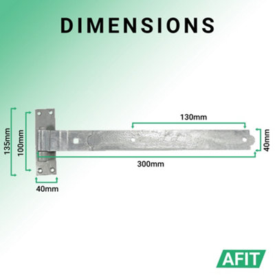 AFIT Galvanised Cranked Gate Hinges - 300mm / 12 Inch Heavy Duty Hook and Band Gate Hinges - 1 Pair