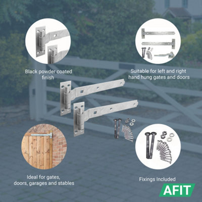 AFIT Galvanised Cranked Gate Hinges - 450mm / 18 Inch Heavy Duty Hook ...