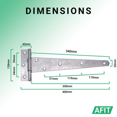 AFIT Galvanised Gate Tee Hinges - 350mm / 14 Inch Extra Heavy Duty T ...