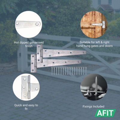 AFIT GALVANISED GATE TEE HINGES - 350MM / 14 INCH HEAVY DUTY T HINGES ...