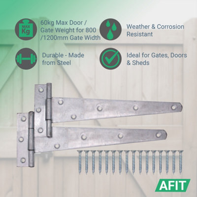 AFIT Galvanised Gate Tee Hinges - 400mm / 16 Inch Extra Heavy Duty T ...